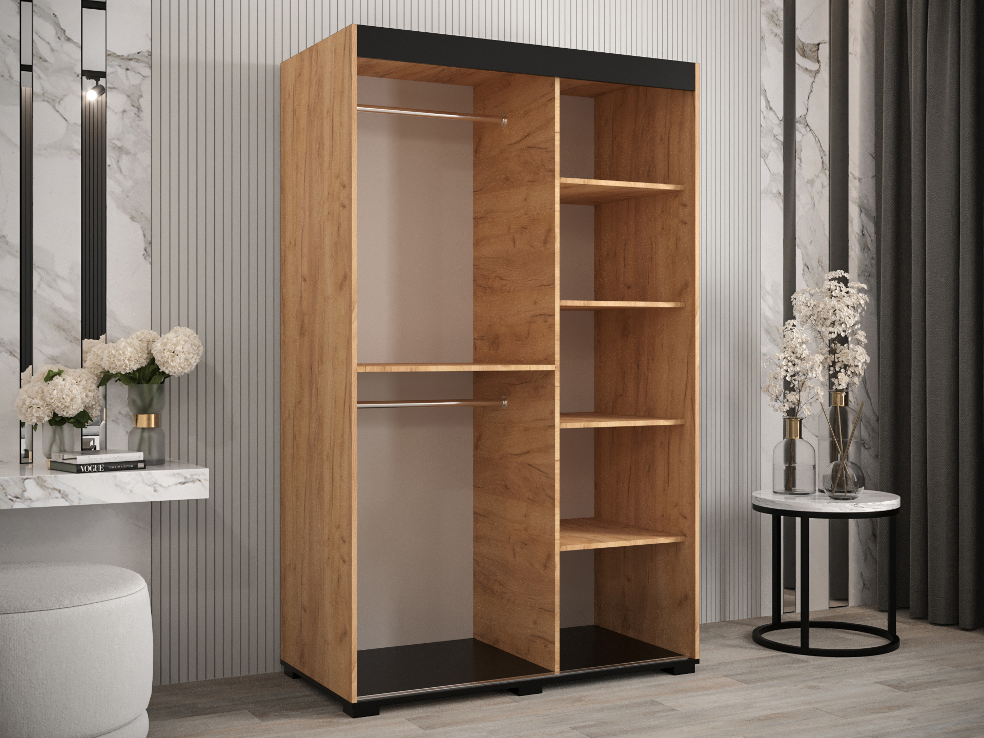 Dulap de haine 120 cm Bernard V4 (Stejar craft auriu + negru) | Zondo.ro