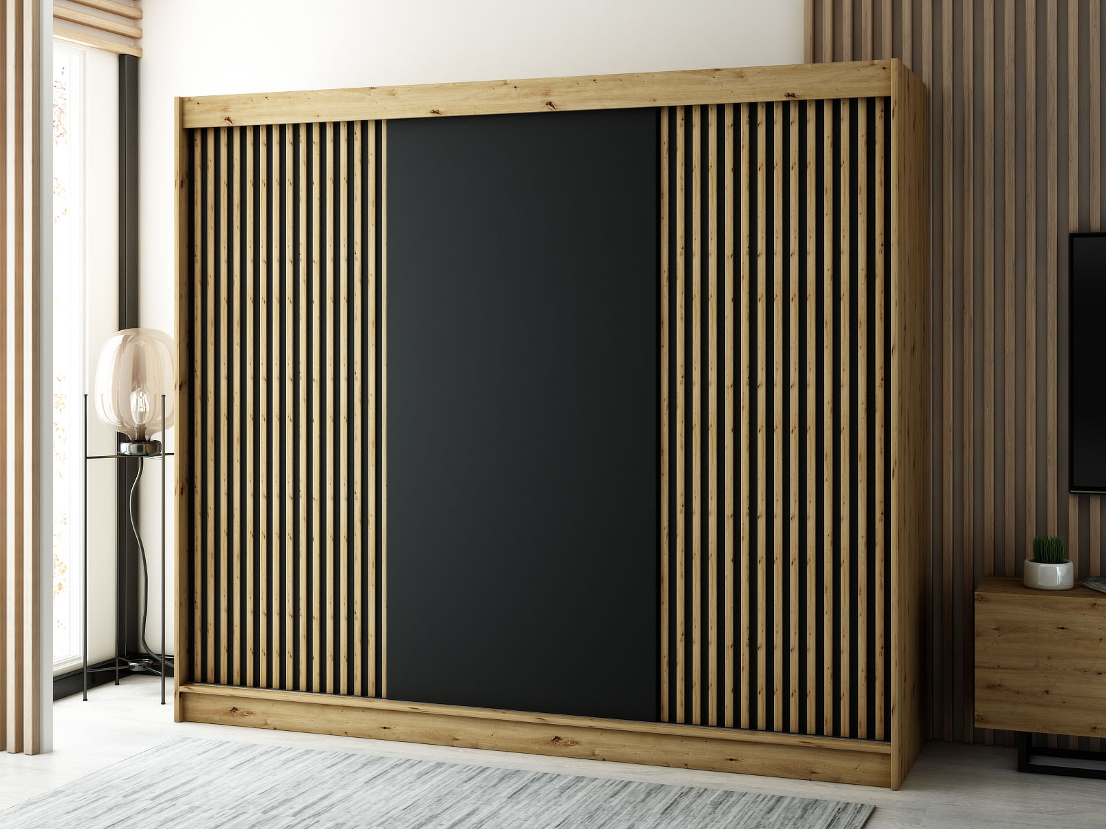 Dulap de haine 250 cm Ladonna (Stejar artisan + Negru mat) | Zondo.ro