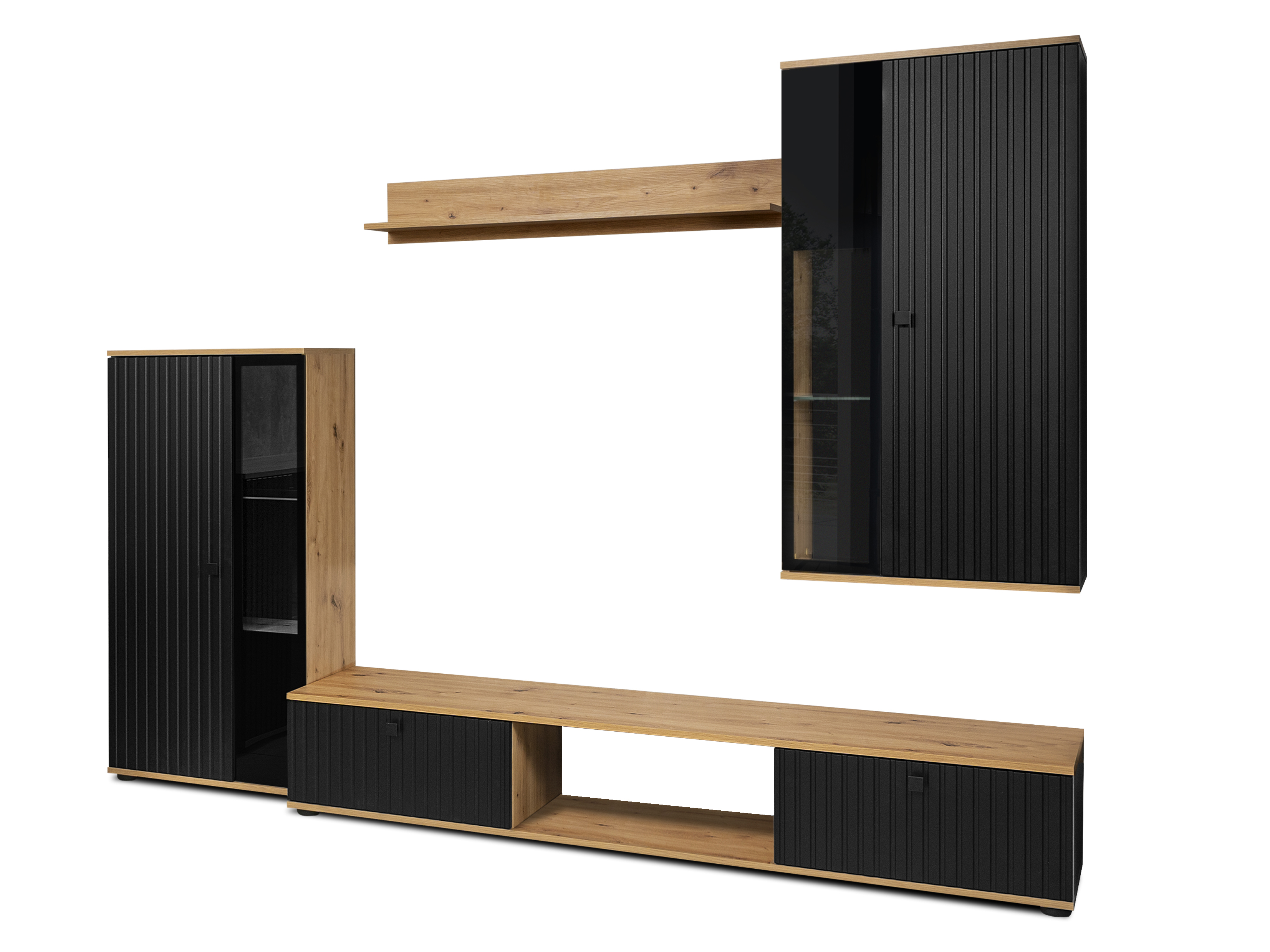 Mobilier living Saul (Negru + Stejar artisan) (fără iluminat) | Zondo.ro